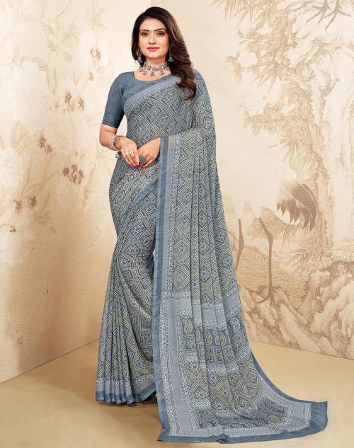 Buy Siril Chiffon Grey Color Saree With Blouse Piece | sarees for Women ...