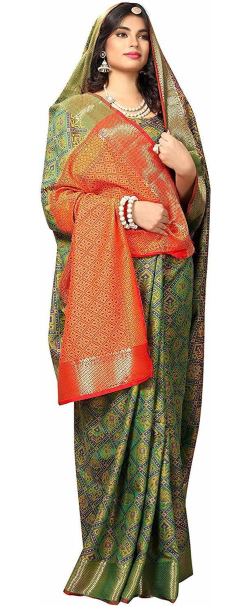 Buy AKSHARAM Women Green Printed Silk Blend Fashion Saree Online at ...