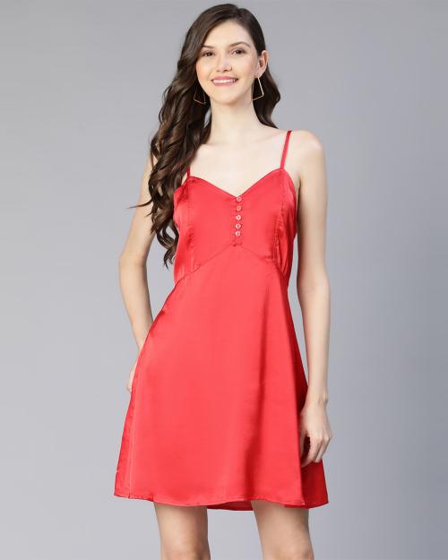 Buy Fearless red shoulder strap partywear women satin top Online at ...