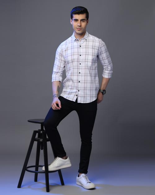 Buy FOGA CLOTHING--Mens Twill Checked Casual Shirt Online at Best ...