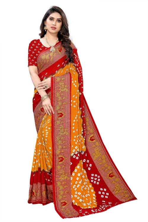 Buy SAREYA VEELA Bandhani Women Light Green and Red Geometric Chiffon Sarees Online at Best ...