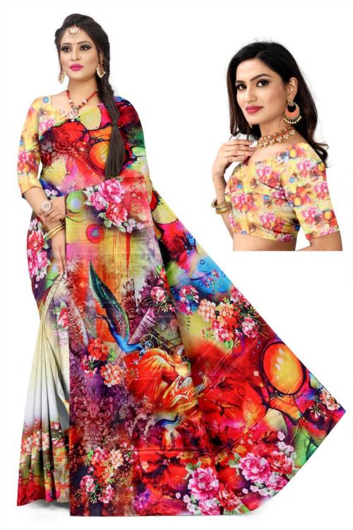Buy Rashididi Women Multicolor Digital Print Crepe Bollywood Saree ...