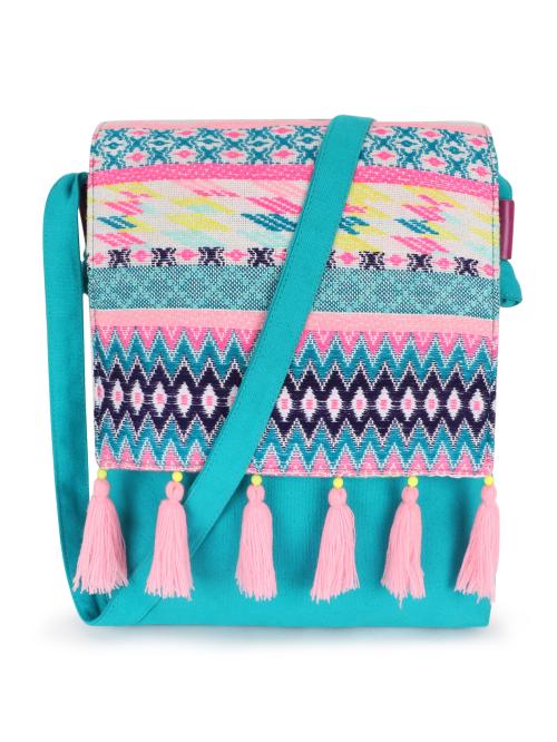 Buy Anekaant Geomat Turquoise Blue & Pink Cotton Acrylic Canvas Ethnic ...