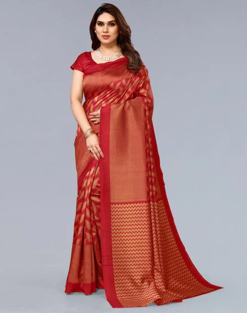 Buy Siril Poly Silk Red Color Saree with Blouse piece | sarees for ...