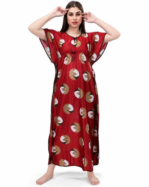 Buy BAILEY SELLS Women Red Printed Satin Nighty | Free Size Nighties ...