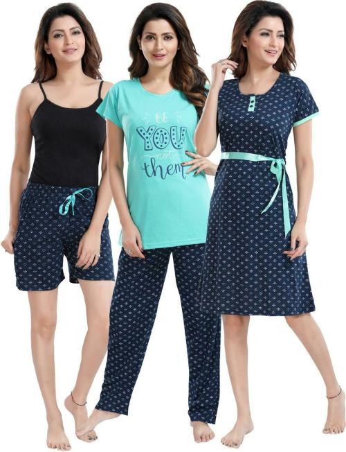 Buy Be You Women Multicolor Printed Cotton Nighty Set Online at Best ...