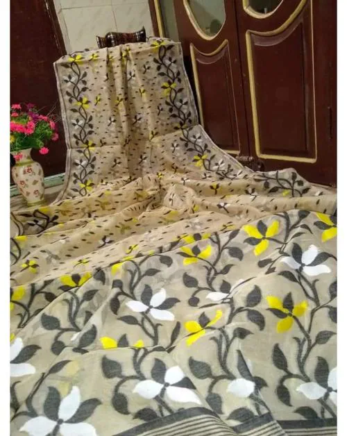 Buy BULSARI Jamdani saree are woven from Resom Khadi threads without ...