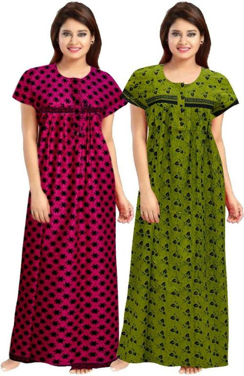 Buy Mudrika Women Multicolor Printed Pure Cotton Pack of 2 Nighty Set ...