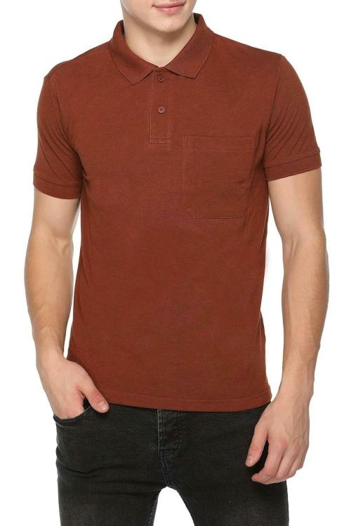 Buy Colors and Blends Men Rust Mixture Solid Standard Length Polos ...