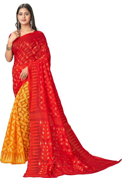 Buy Vedant Vastram Women Red Solid Silk Blend Banarasi Saree Online at ...