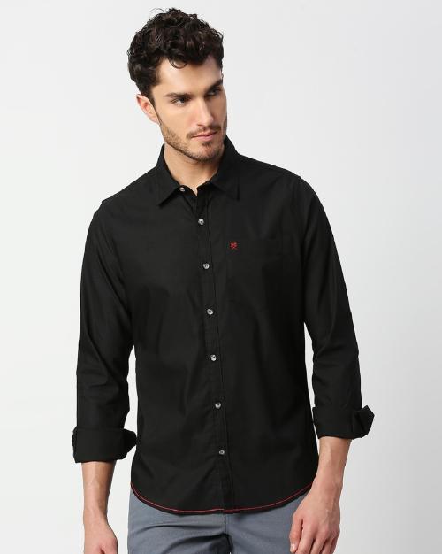 Buy Thomas Scott Men Charcoal Solid Cotton Slim Fit Shirt (S) Online at ...