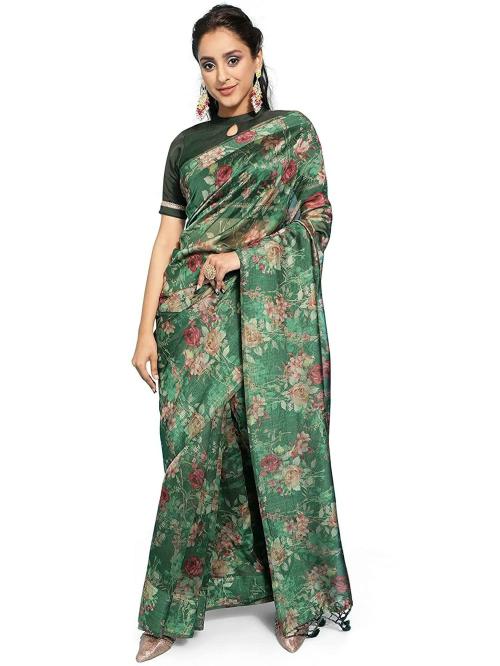 Buy Dungrani Green Floral Georgette Women Saree With Blouse Pic Online ...