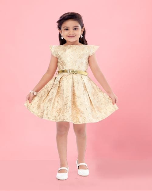 Buy Aarika Girls Fawn Color Frock with Belt Online at Best Prices in ...
