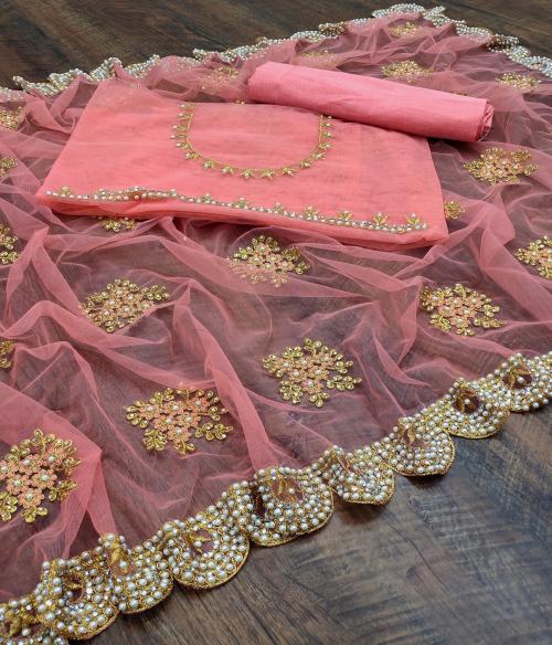 Buy Beautiful Net With Embroidery & Moti Work Saree Online at Best ...
