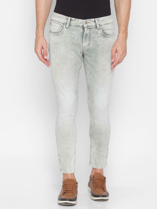 Buy Spykar Men Bleach Olive Slim Fit Tapered Length Clean Look Mid Rise ...