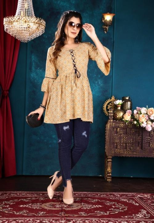 Buy Shukrana Women Classic Beige Printed Round Neck 3/4th Sleeves ...