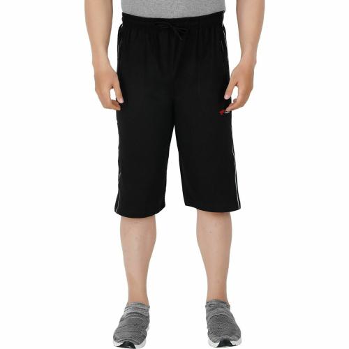 Buy Feel Track Pure 100 PERCENT Cotton Men Black Solid Three Fourths ...