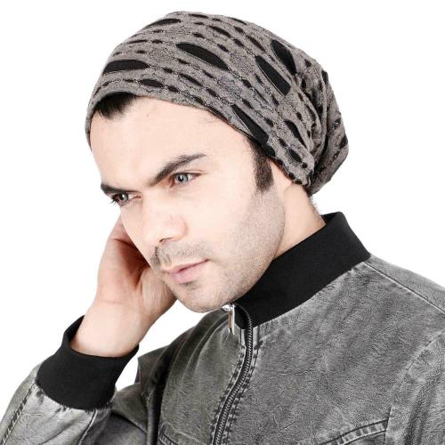 Buy Bharatasya Mens Stylish Viscose Fabric Ripped Grey Beanie Cap ...