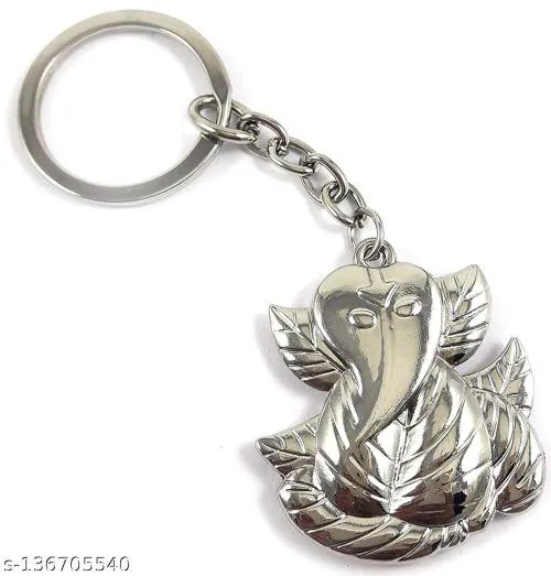 Buy MorningVale Lord Ganesh Ji Metal Keychain and KeyRings Silver ...