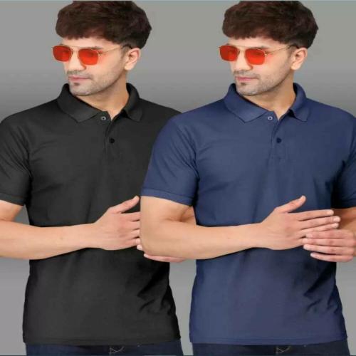Buy style bird Pack of 2 Men Solid Polo Neck Black, Navy Blue T-Shirt Online at Best Prices in ...