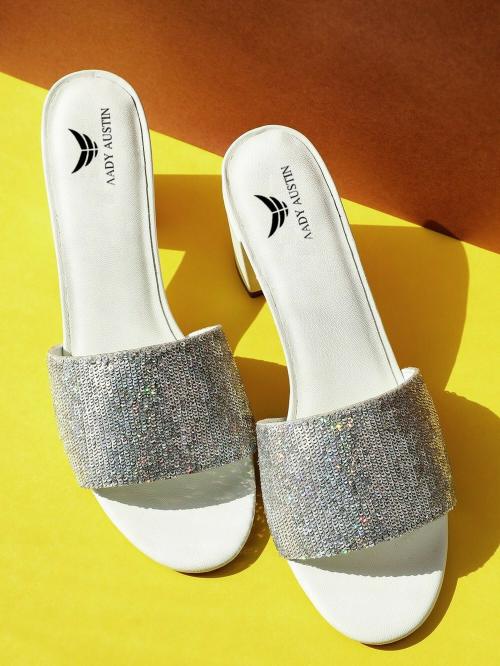 Buy Aady Austin Women Synthetic White Silver Sequence Hand Embroidered ...