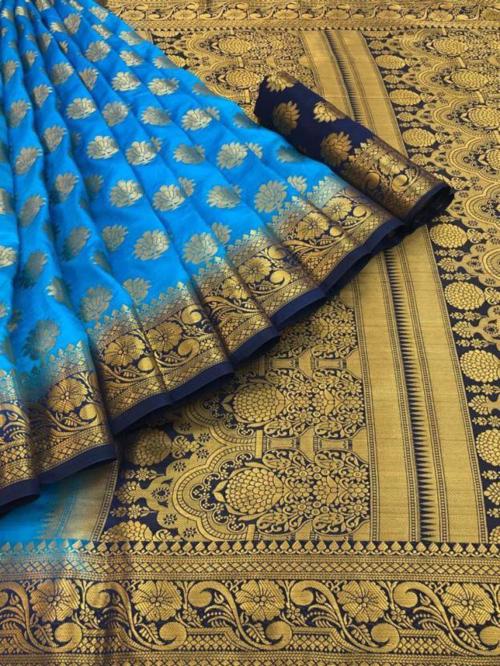 Buy Mansh the stylo..Women Light Blue Woven Art Silk Banarasi Saree ...