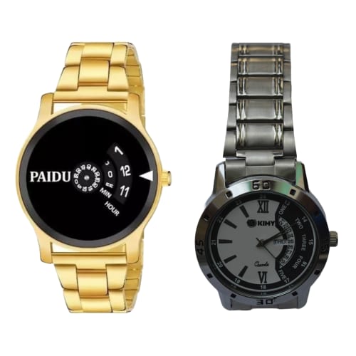 Buy KIMY premium stainless steel chain and round steel dial analog ...