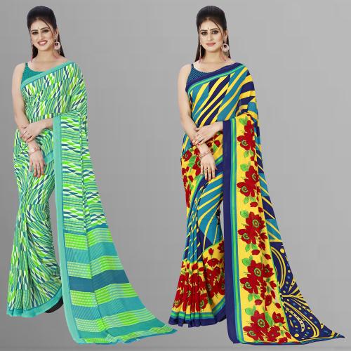 Buy Anand Women Multicolor6 Self Design Pattern Georgette Pack of 2 ...