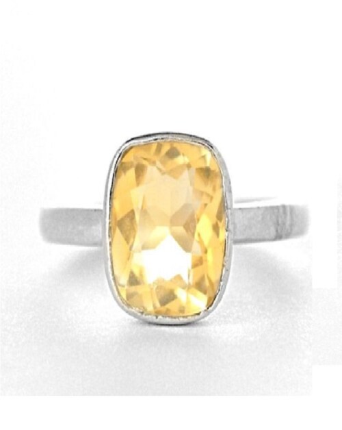 Buy Ceylonmine Certified Ratti Pukhraj Panchdhatu Natural Yellow Sapphire Silver Plated Ring ...