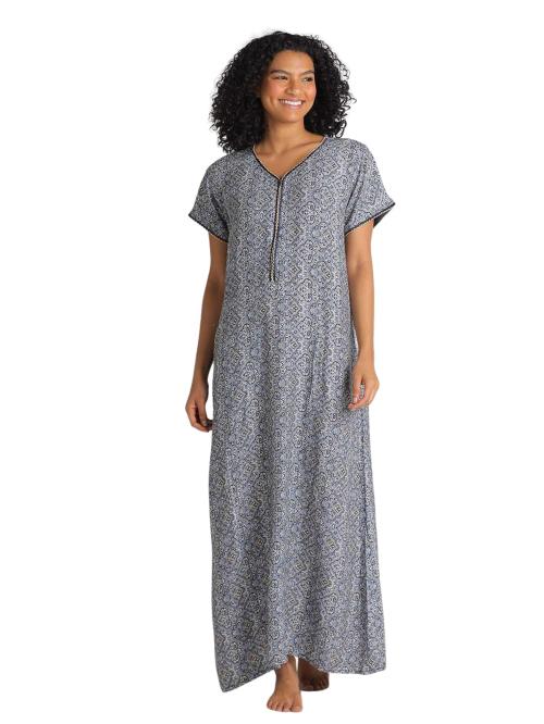 Buy Evolove Women Light Blue Viscose Liva Long Maxi Night Gown Nighty ...