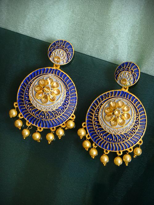 Buy CRUNCHY FASHION Gold Plated Round Blue Drop & Dangler Earrings ...