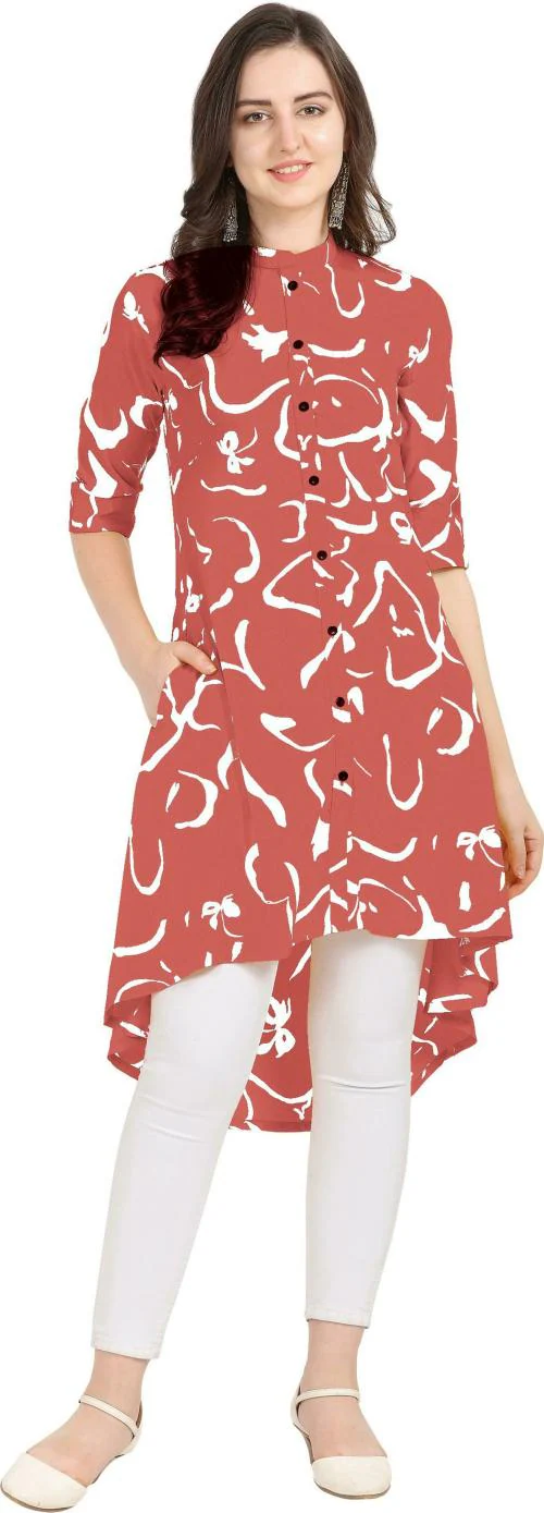 Buy Serein Women Peach Textured Crepe Single Kurti & Tunic Online at ...