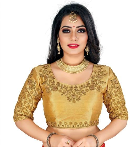 Buy Jay Pal Women Beige Embriodered Art Silk U-Neck Blouse Online at ...