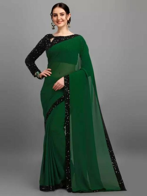 Buy Storebrite Women Dark Green Embroidered Georgette Bollywood Saree Online at Best Prices in ...