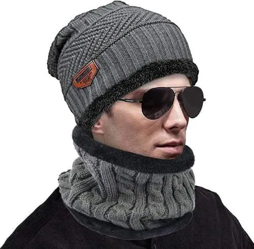 Buy Grey Color Men and Women Winter Woolen Thick Knitted Stretchable ...