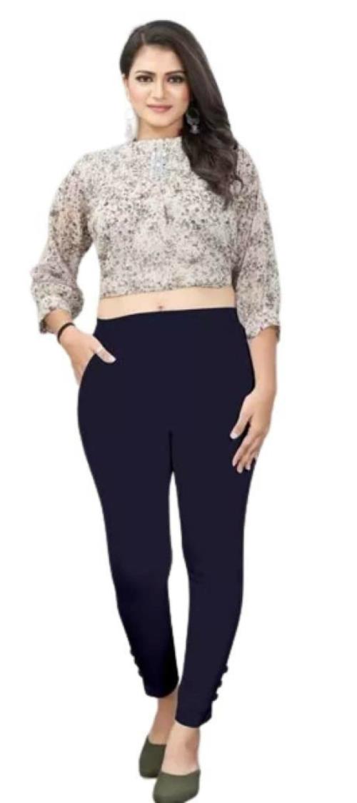 Buy Balma Women Navy Blue Rayon Slab Lycra Elastic Waist Formal Pant ...