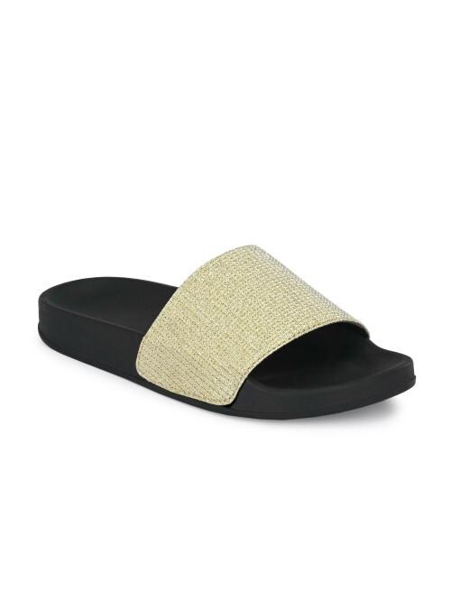 Buy BUCIK Women's Golden Synthetic Leather Slip-On Casual Sliders ...