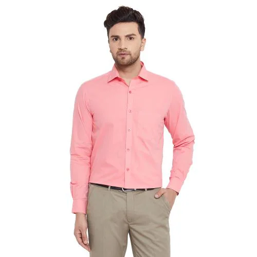 Buy D Kumar Men's Cotton Regular Fit Light Pink Solid / Plain Full ...