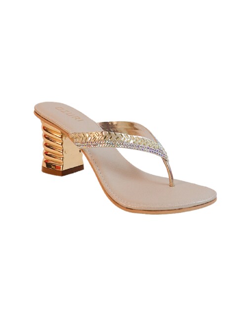 Buy OZURI Women's Embellished V Shape Block Heel Sandal Online at Best ...