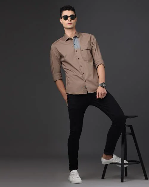 Buy FOGA CLOTHING Men Popline solid Casual shirt Online at Best Prices ...