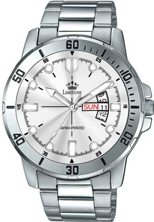 Buy Limestone Day and Date Function Silver Dial Silver Strap Analog ...