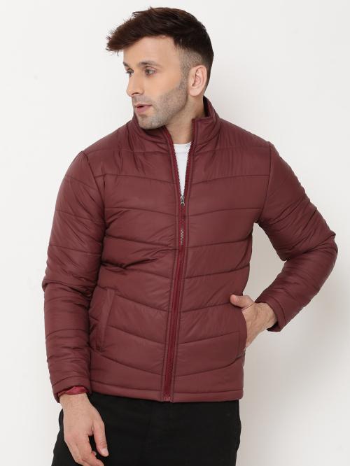 Buy ONNIT Men's Maroon Winter Wear Full Sleeves Solid High Neck Puffer Jacket Online at Best ...