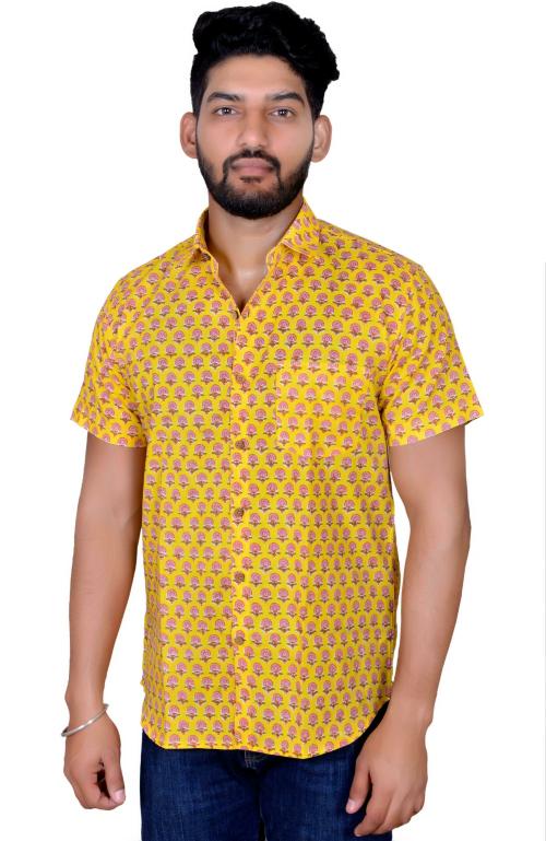 Buy TMF THE MEERU FASHION Men Printed Casual Yellow Shirt Online at ...
