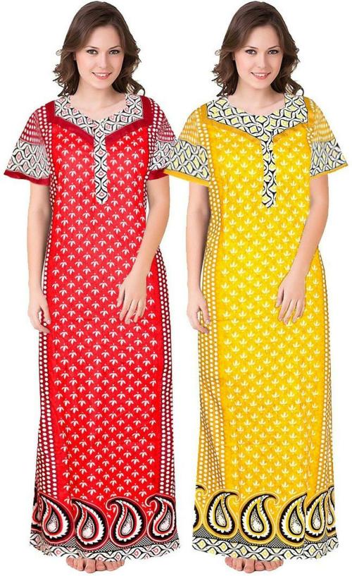 Buy Mudrika Women Multicolor Floral Pure Cotton Pack of 2 Nighty Online ...