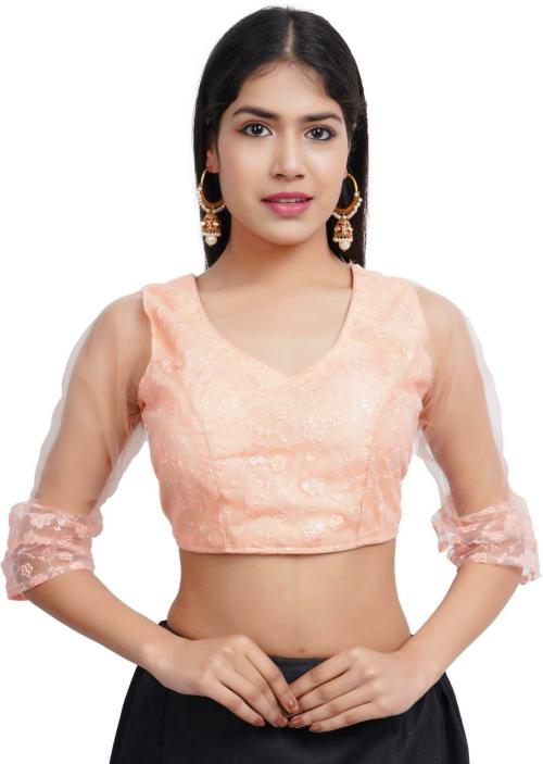 Buy Trendzmy Women Peach Solid Cotton Blend Round Neck Blouse, Free Size Online at Best Prices ...