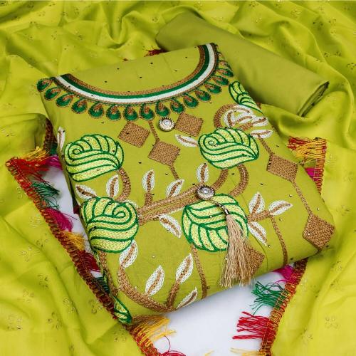 Buy GURHAL Embroidered Cotton Unstitched Dress Material Light Green ...