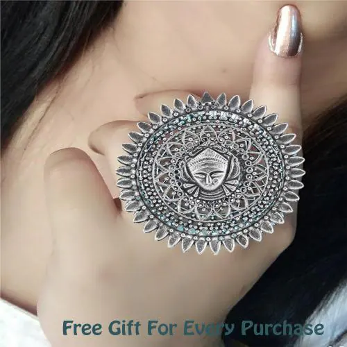 Buy Shivarth Oxidized Silver Shape Jewels Women's Antique Adjustable ...