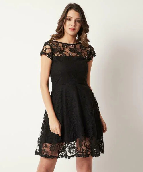 Buy Miss Chase Women Black Solid Lace Single Dress Online at Best ...