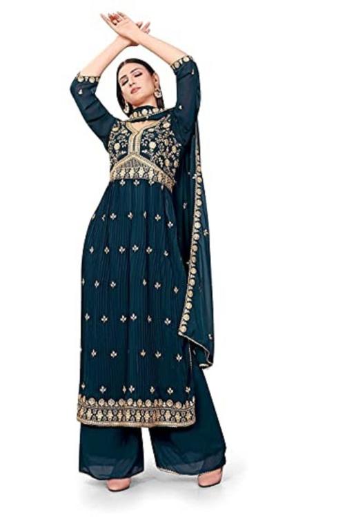 Buy VRAJGOPI FASHION Heavy Festive Nayra Cut Georgette Embroidered ...