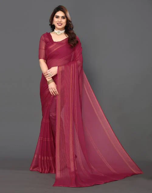 Buy Siril Chiffon Maroon Color Saree with Blouse piece Online at Best ...